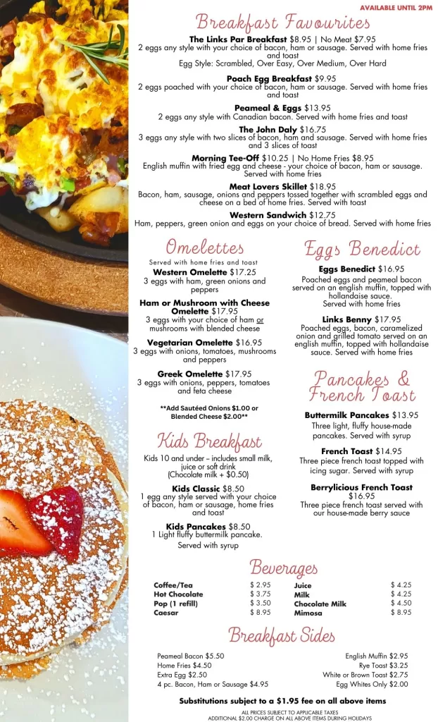 Restaurant Menu – Links Of Kent Golf Course, Wedding & Events Centre ...